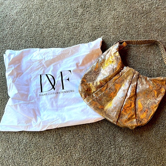 Diane Von Furstenberg | Bags | Like New Dvf Gold Snakeskin Hobo Bag ...